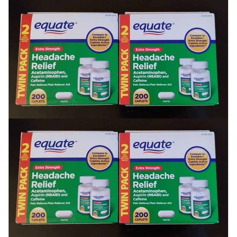 4-SET Equate Extra Strength Migraine Headache Relief 200-COUNT Bottle ...