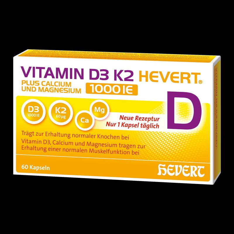 Vitamin D3 K2 Hevert plus Calcium und Magnesium 1000 IE, 60 St. Kapseln - Online Marketplace ...
