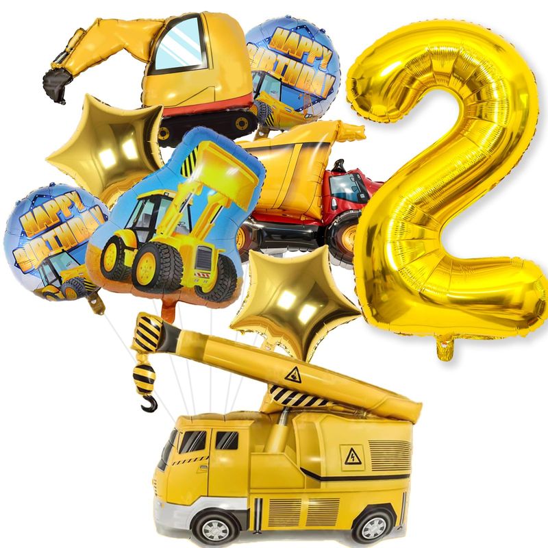 Construction Birthday Decorations 2nd, 9Pcs Digger Birthday Balloons ...
