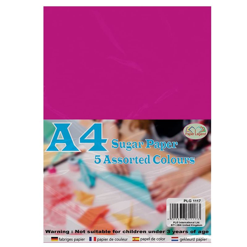 A4 Recycled Sugar Paper 70 GSM A4 Coloured Paper in 5 Bright Assorted ...