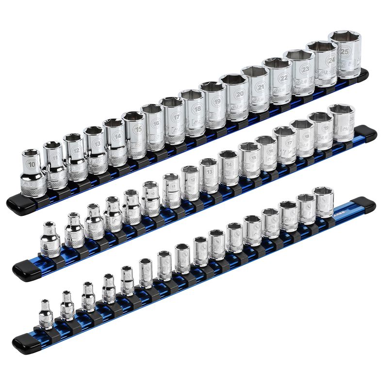 ARES 60041-3-Piece 17-Inch Blue Aluminum Socket Rail Set - 1/4-Inch, 3/ ...