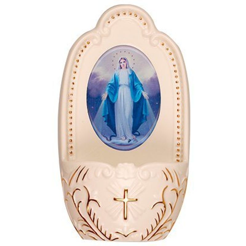 Holy Water Font - Miraculous Porcelain Holy Water Font & Lourdes Prayer ...
