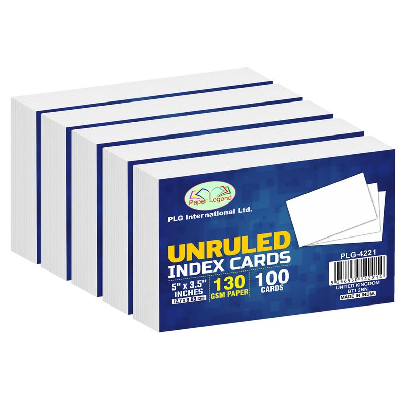 White Unruled Index Cards (Pack of 500) - 5 x 3.5 Inches/12.7 x 8.89cm ...