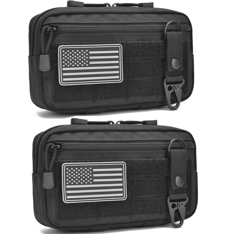 2 Pack Tactical Molle Admin Pouch with US Flag Patch and Keychain ...