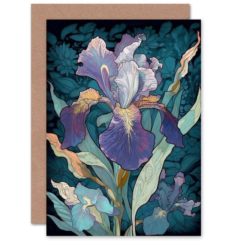 Artery8 A Single Iris Flower Bloom Custom Greeting Card Personalised Message Inside for Wife Her ...