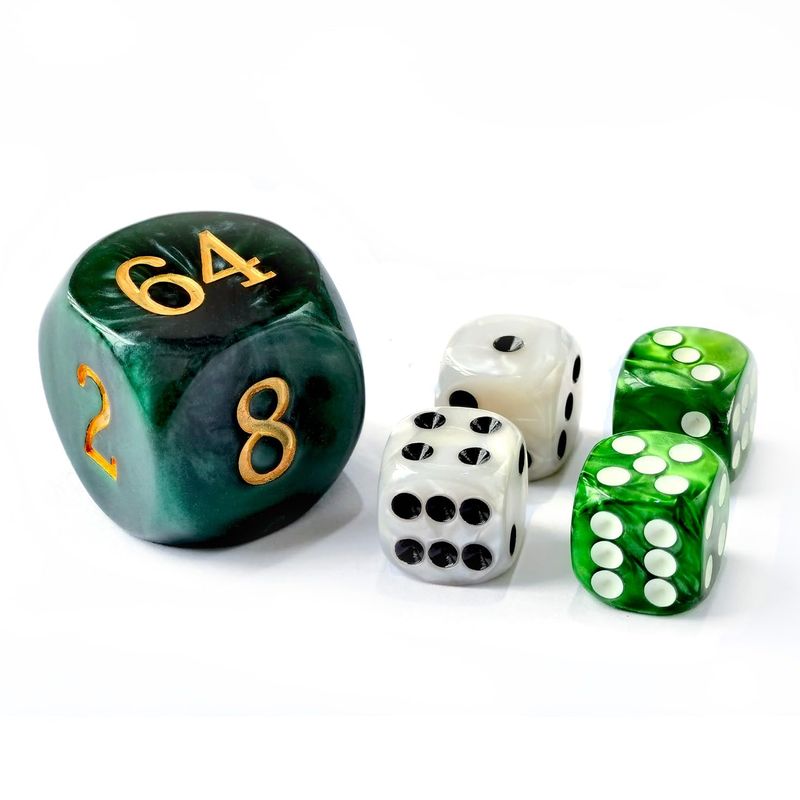 Backgammon Bead Dice Set 30mm Large Backgammon Double Cube Plus 4 x 16mm Green White Marble 5 ...