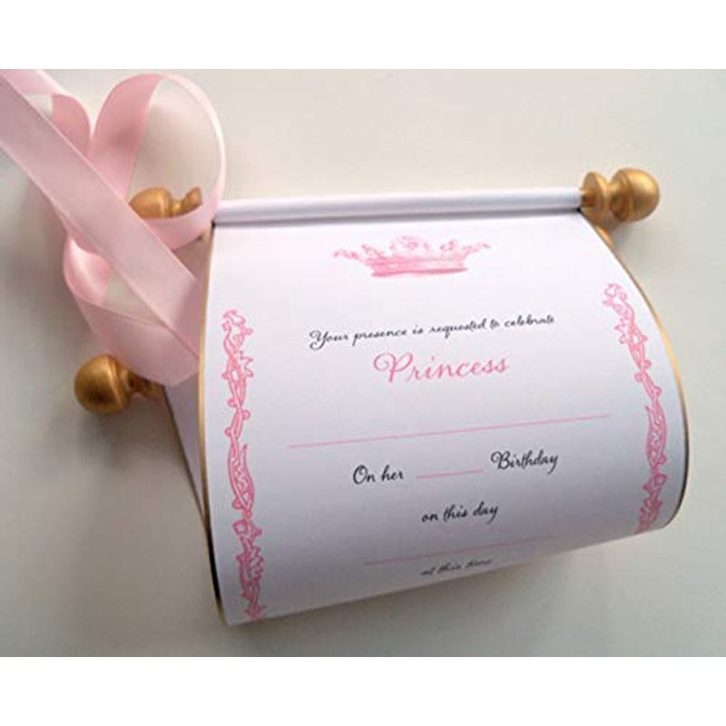 Royal princess birthday invitation scrolls, princess crown, pink & gold ...