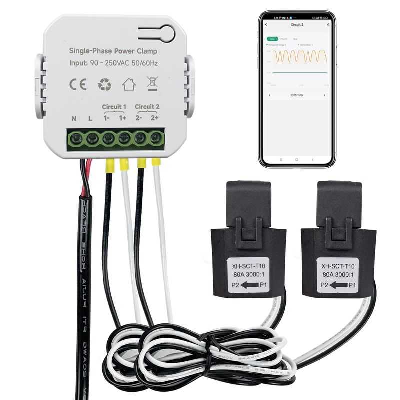 OWON Bi-Directional WiFi Energy Monitor with 2 Clamps, 80A Smart Energy ...