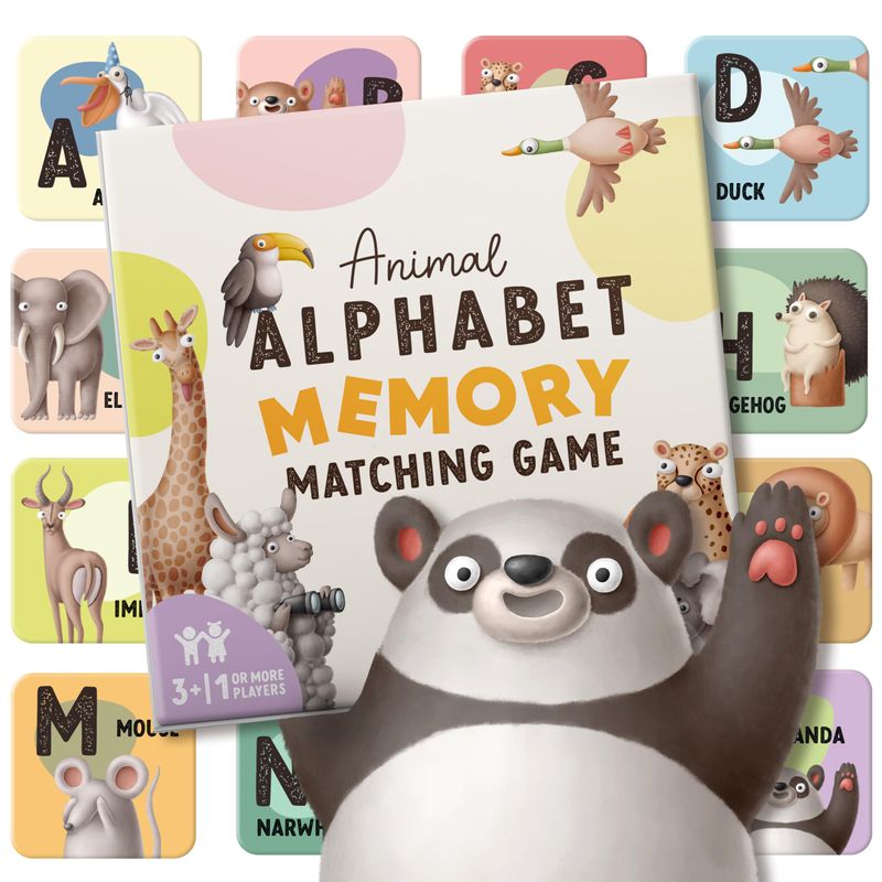 Matching Game for Kids - Alphabet Animals - 52 Memory Cards Board Game ...