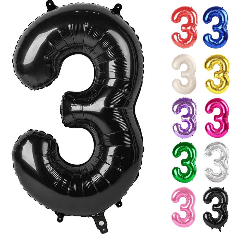 Black Number 3 Balloon 40 Inch, 3 Balloon Number, 3rd Birthday ...