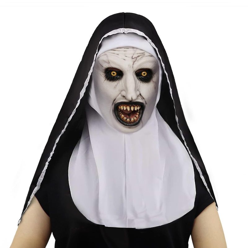 WoskjXas Halloween Horror Mask with Headscarf - Realistic Scary Nun ...