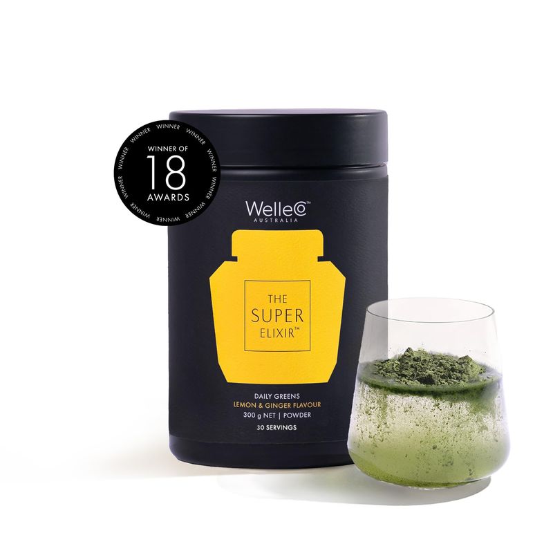 WelleCo The Super Elixir Daily Greens Powder, Probiotic Drink Mix with ...