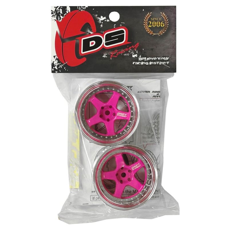 DRIFT ELEMENT SERIES RIM Flu Pink Spoke Chrome Lip Chrome Rivets Drift ...