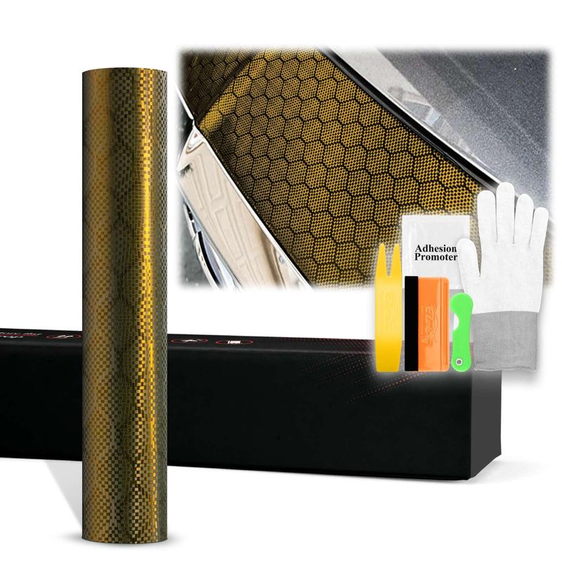48"x60" (4FTx5FT) Bond Gold PET Honeycomb Carbon Fiber Satin Vinyl Wrap ...