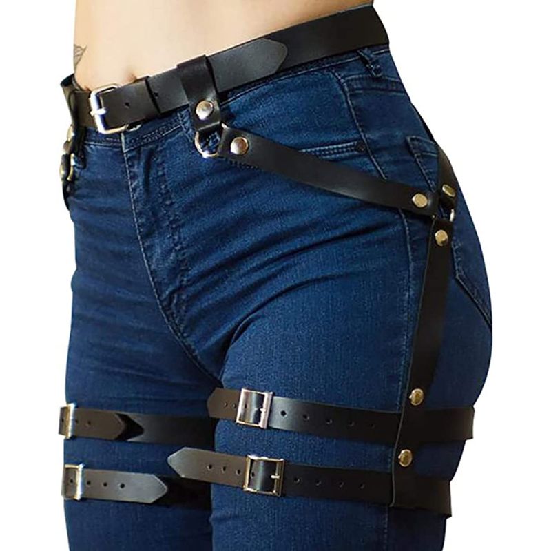 Women's Leather Body Harness Strappy Lingerie Punk Garter Adjustable ...