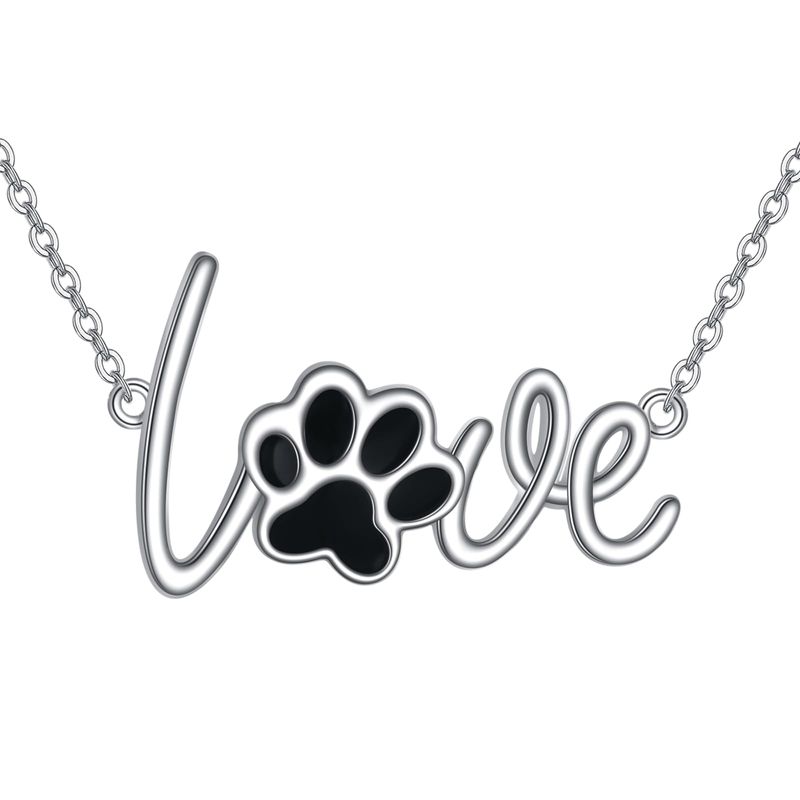URONE Paw Print Cursive Letter Necklace 925 Sterling Silver Dog Cat Pet ...