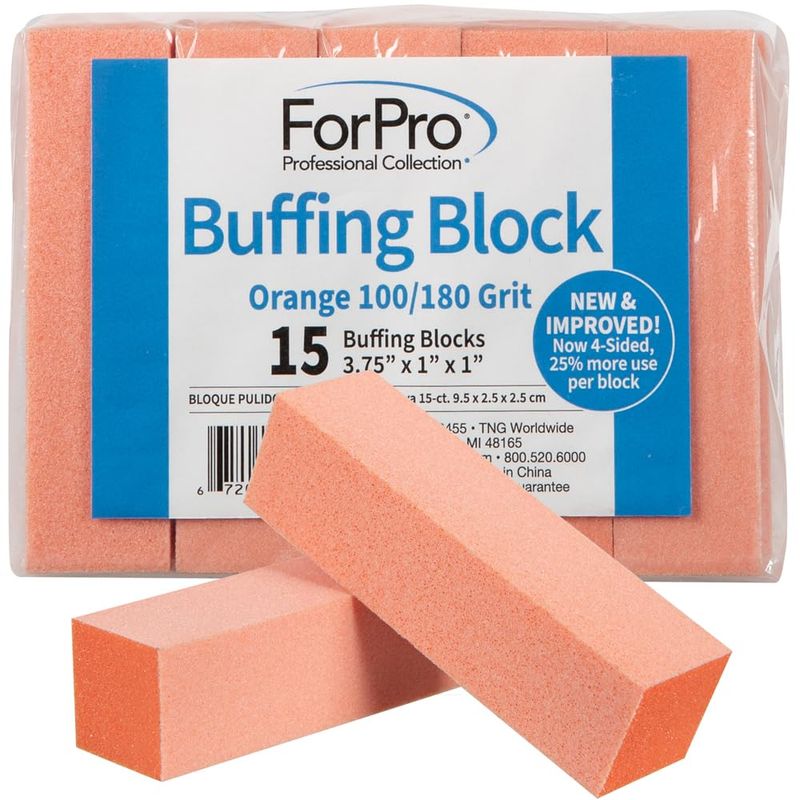 ForPro Buffing Block, Orange, 100/180 Grit, Three-Sided Manicure and Pedicure Nail Buffer, 3.75 ...