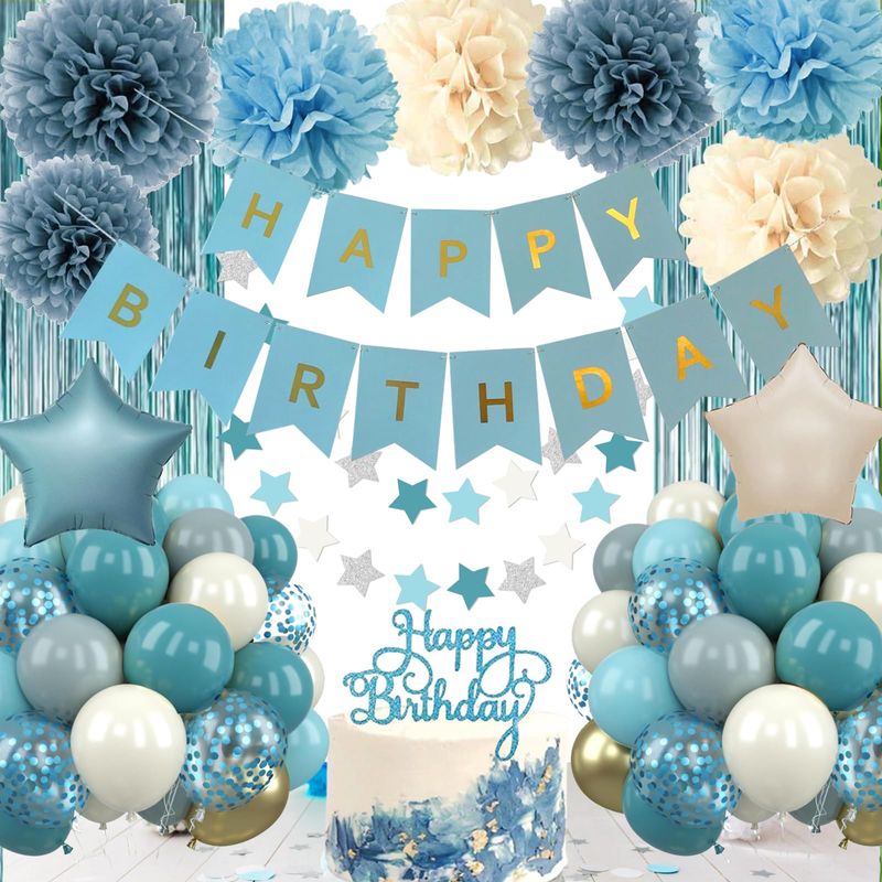 Blue Birthday Decorations - Blue Party Decor Balloons with Happy ...