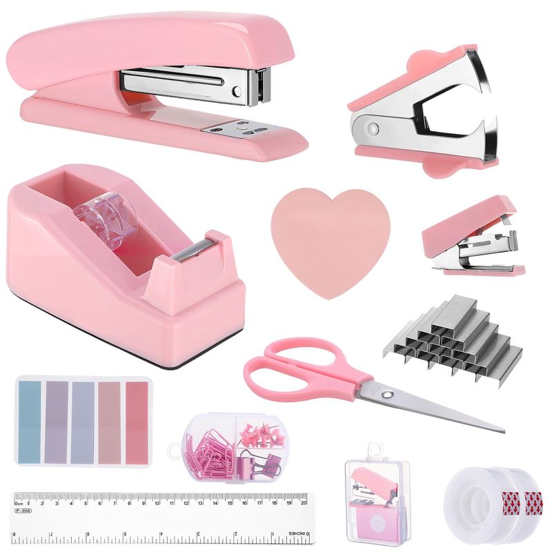 Candcamp Pink Office Supplies Set, Pink Stapler and Tape Dispenser Set ...