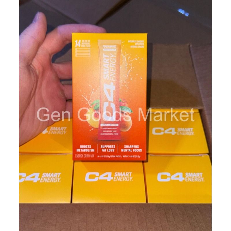 (4 PACK CASE) C4 Smart Energy Drink Mix Peach Mango (14 sticks) - BB 11 ...