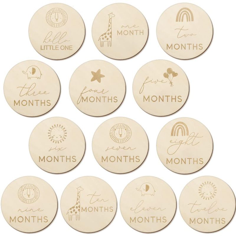 Baby Milestone Cards, 13Pcs Wooden Baby Monthly Milestone Cards,Gift ...