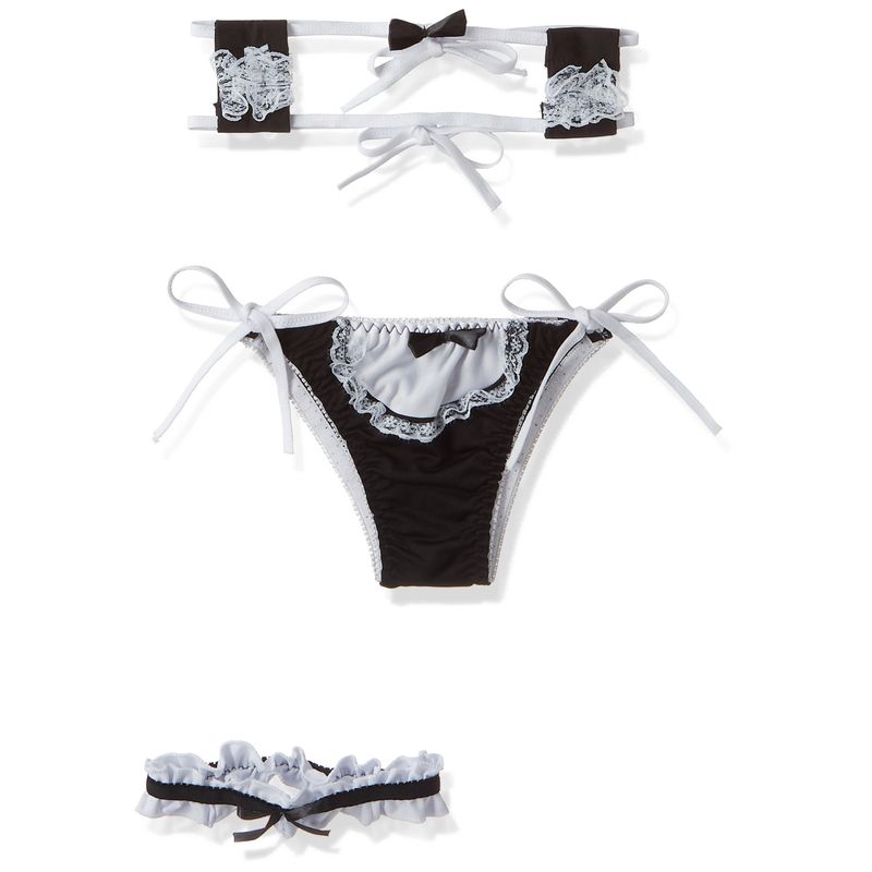 DOKiDOKI Maid Eyepatch Bra & Shorts & Thigh Band (Black & White) Micro ...