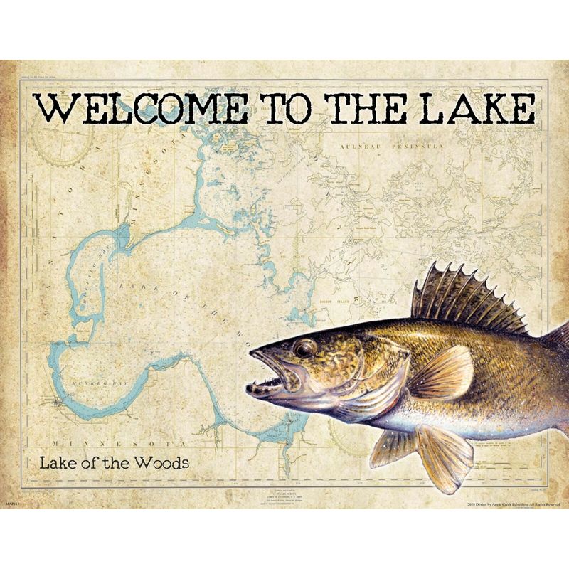 Walleye Fishing Lake of the Woods Map Art Print 11x14 Welcome Cabin ...