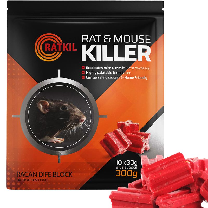Ratkil Rat Poisoning Blocks 300g - Maximum Strength Rat Poison & Mouse ...