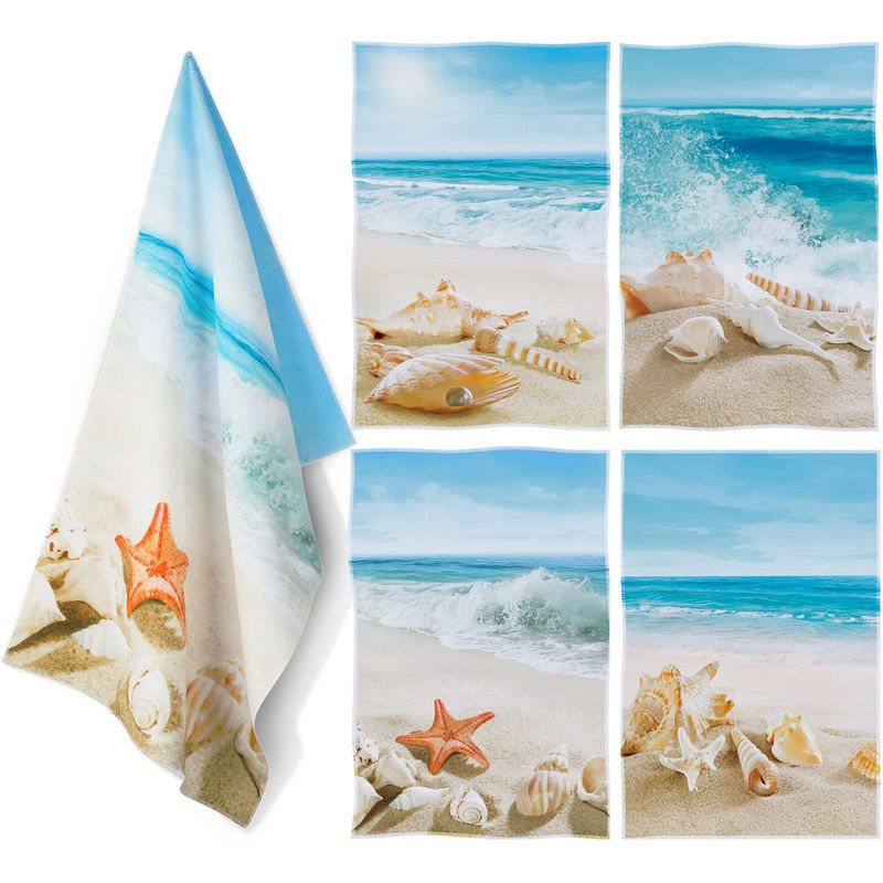 Tegeme 4 PCS Beach Kitchen Towels Beach Themed Decor for Home Beach ...