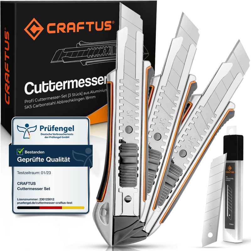 CRAFTUS® Professional Cutter Knife Set [3 Pieces] Made of Aluminium for ...