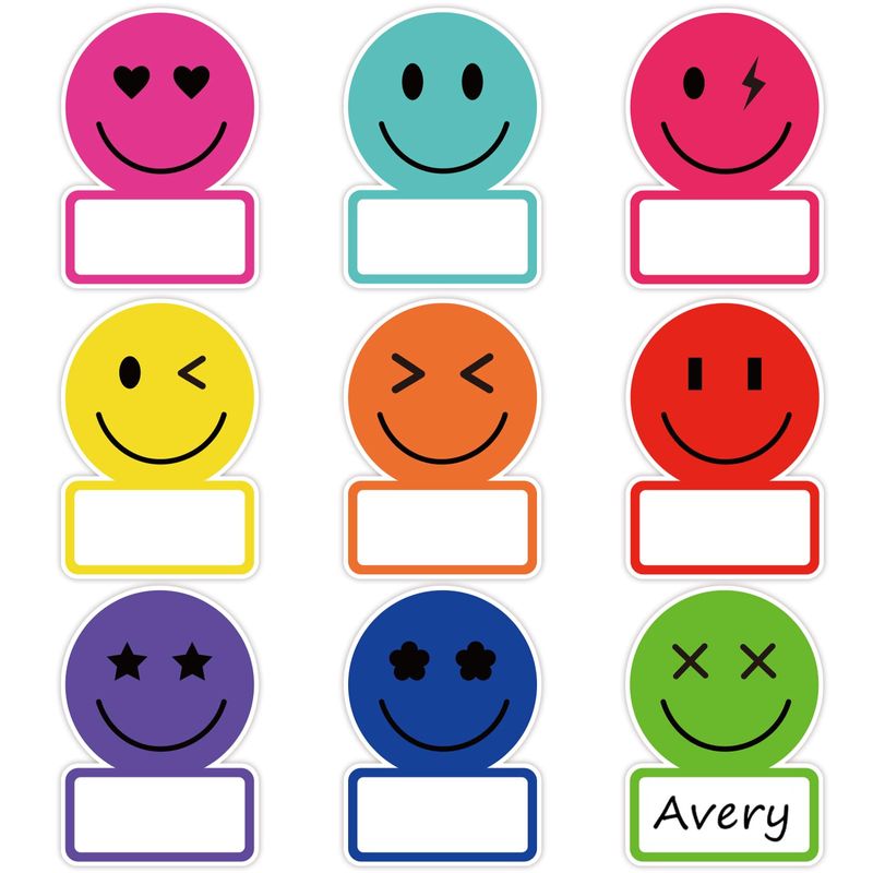 Whaline 135Pcs Rainbow Smile Face Name Tag Sticker Back to School ...