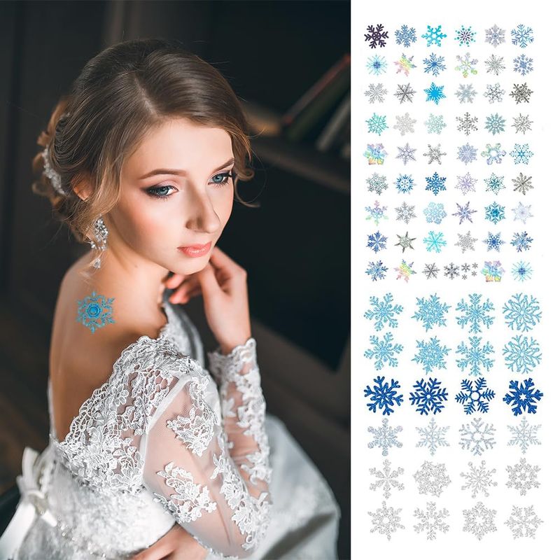 Glitter Snowflake Temporary Tattoos, 79 PCS Winter Snowflake Sticker ...