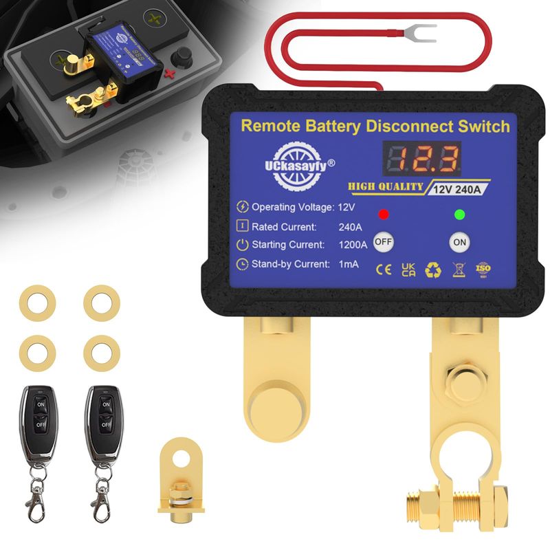 Remote Battery Disconnect Switch 12V 240A with Led Voltage Display Anti ...