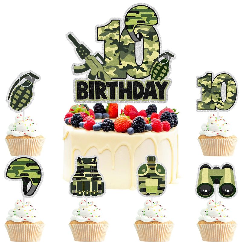 7 Pcs Army Cake Topper Set Kids Military Themed 10th Birthday Happy ...