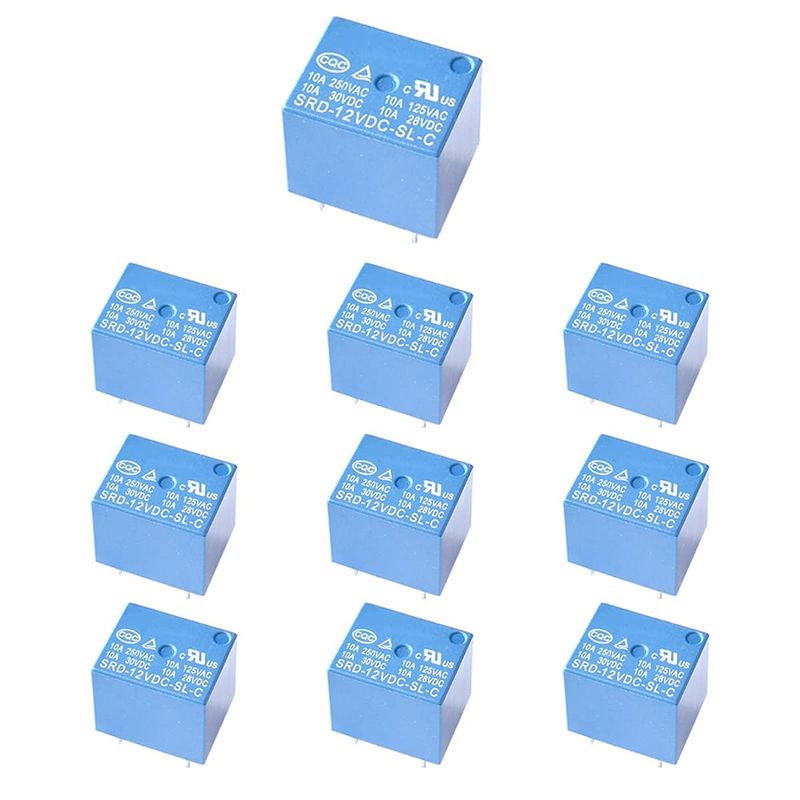 ANMBEST 10pcs 12V PCB Relay SRD-12VDC-SL-C Power Relay 5 Pin Mini Power ...