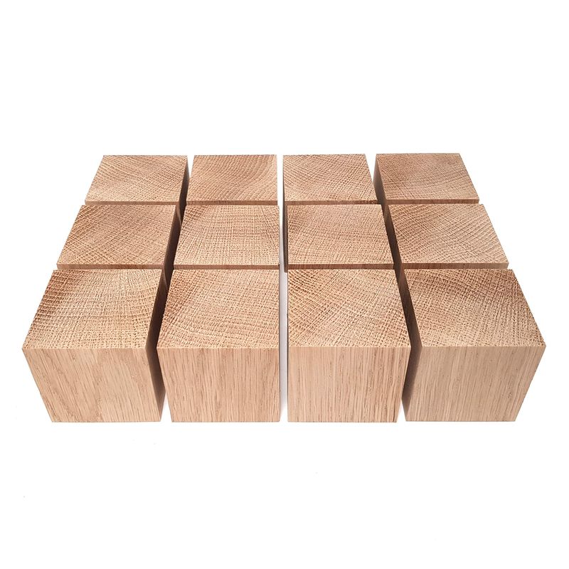 12 Cubes 2.0" / 50 mm Wooden Blocks Bundle Set Oak Wood Natural ECO ...
