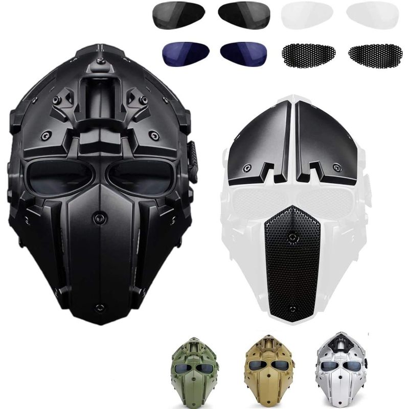 Full Face Protective Mask Tactical Airsoft Helmet with 4 Pairs Visor ...