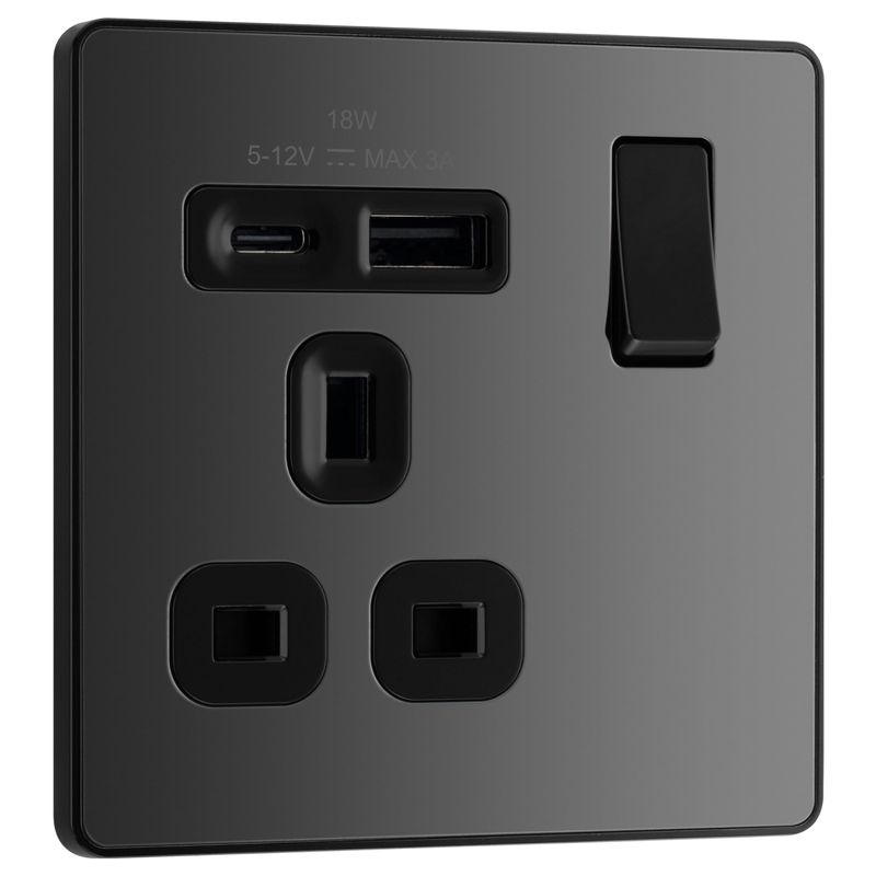 BG Electrical Single Switched Power Plug Wall Socket with Type A USB ...