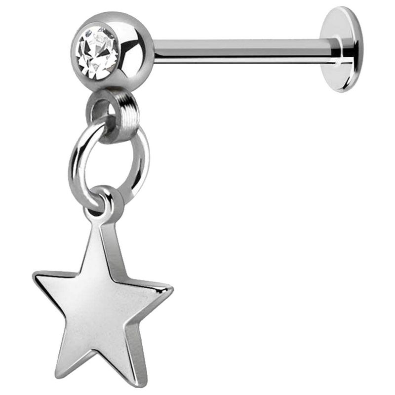 Ear Piercing Helix Labret with Stone Ball and Star in 1.2 mm clear ...