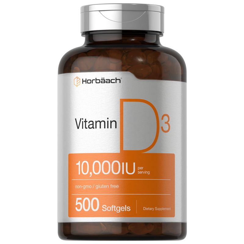 Horbaach Vitamin D3 10000 IU | 500 Softgels | Non-GMO, Gluten Free ...
