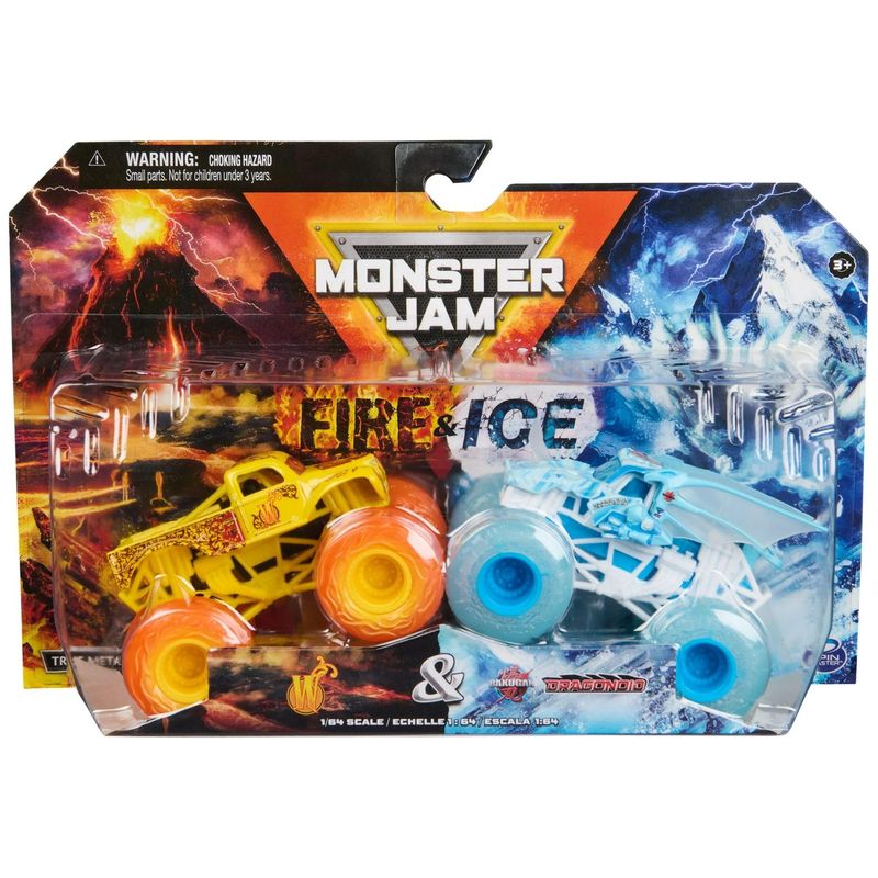 Monster Jam Fire and Ice Monster Trucks, 2 Pack, Whiplash vs Dragonoid ...