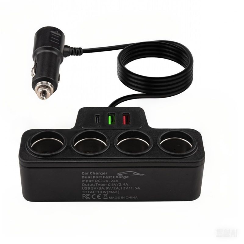 Leehitech 12V/24V Car Cigarette Lighter Socket Extension, 120 W, 1 to 4 ...