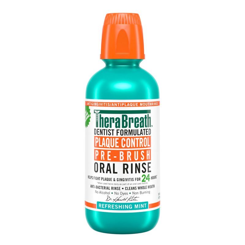 TheraBreath Plaque Control Mouthwash, Cool Mint, Pre-Brush Rinse, 16 Fl ...