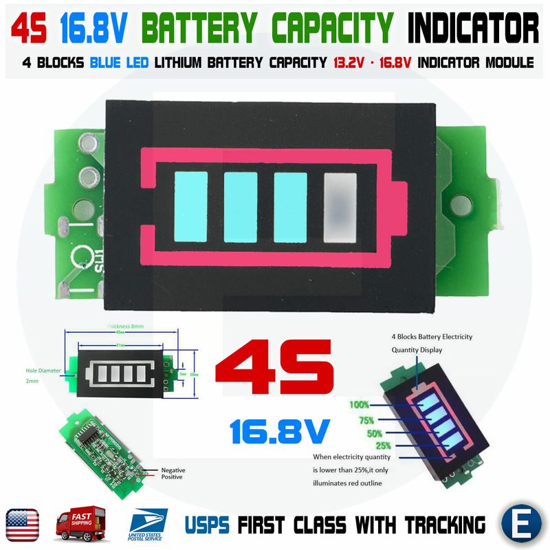 Li-ion 4S 16.8V 4 Block Lithium Power Module Battery Capacity LED ...