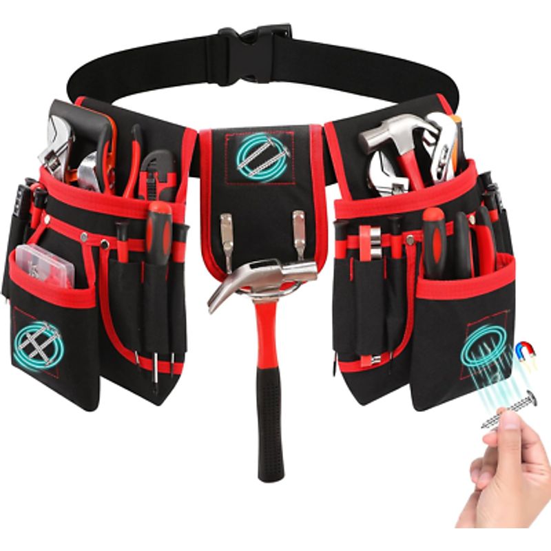 Tool Belt, Magnetic Tool Pouch with 26 Pocket Tool Belts for Men, Heavy Duty Adj - Online ...