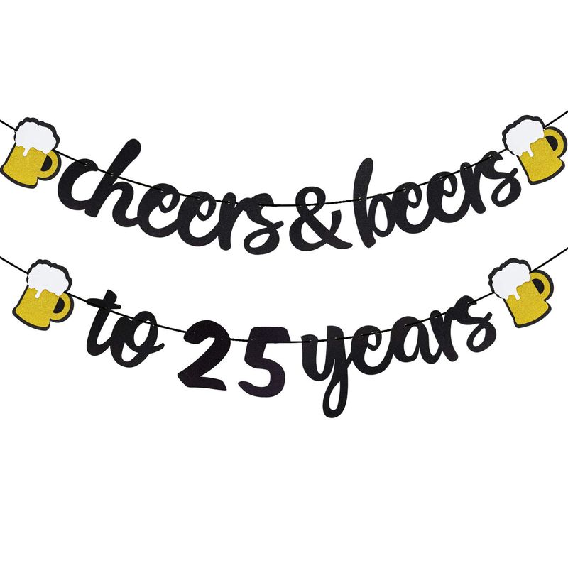 25th Birthday Decorations Cheers and Beers to 25 Years Banner Black ...