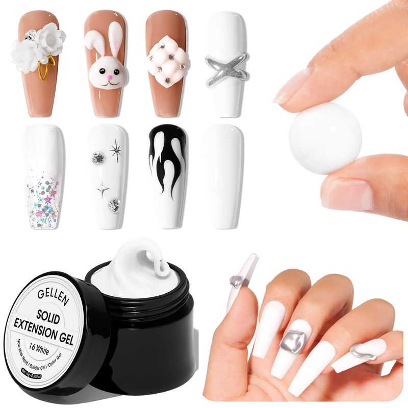 Gellen White Solid Builder Extension Gel, Hard Builder Gel for Nails ...