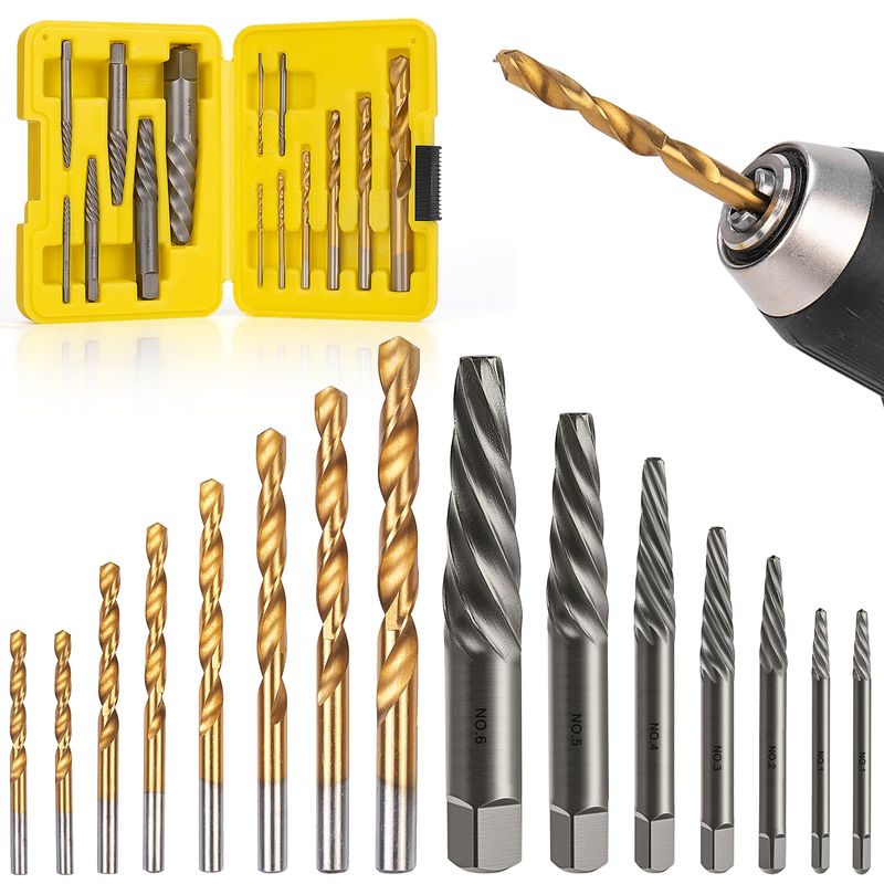 Topec Screw Extractor Set, 14PCS Easy Out Screw Extractor and Drill ...