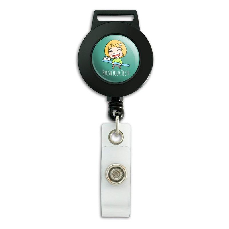 Brush Your Teeth Toothbrush Kawaii Chibi Lanyard Retractable Reel Badge ...