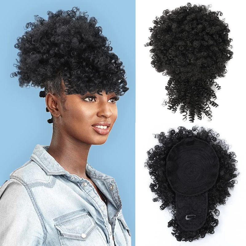 Fayasu Afro Puff Drawstring Ponytail with Bangs Short Ponytail Hair ...